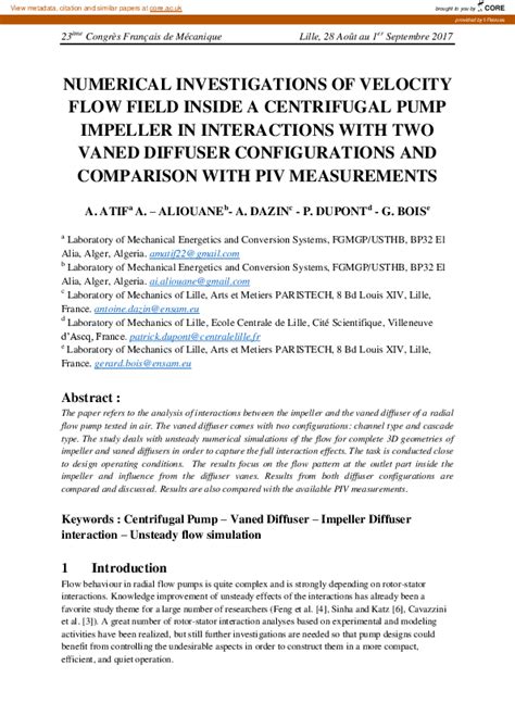 (PDF) Numerical Investigations of Velocity Flow Field Inside a Centrifugal Pump Impeller in ...