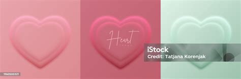 파스텔 핑크와 민트 그린 페이퍼 컷 3d 하트 모양 세트 3차원 형태에 대한 스톡 벡터 아트 및 기타 이미지 3차원 형태