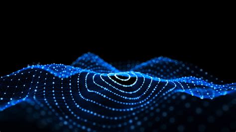 검은색 배경에 파란 빛이 있는 추상적인 원형 물결 움직이는 점과 선이 있는 과학 배경 네트워크 연결 기술 입자가 있는 디지털