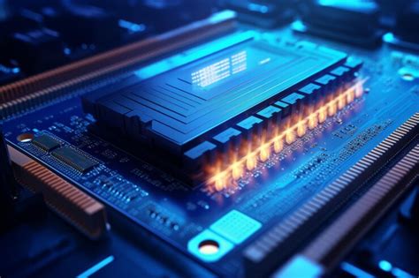 premium photo blue light brilliance a closeup of ddr4 dram memory module with electrical