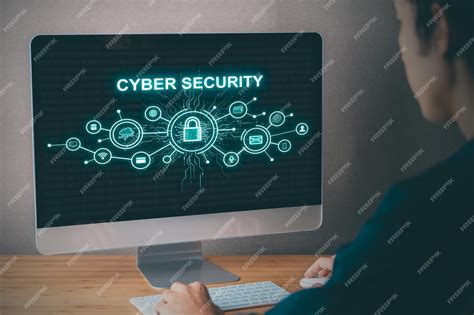 Premium Photo Data Security System Concept Business Man Use Laptop With Security Icon Screen