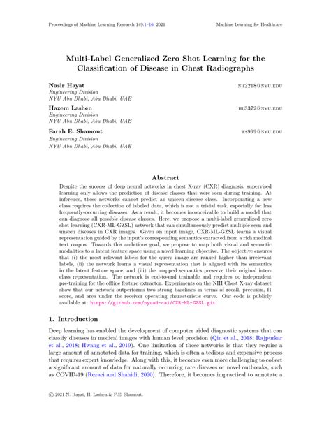 Pdf Multi Label Generalized Zero Shot Learning For The Classification Of Disease In Chest
