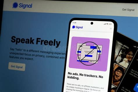 American Open Source Encrypted Messaging Service Signal App On Mobile App In Front Of Desktop