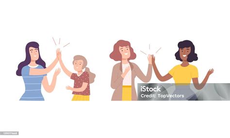 People Doing High Five Set Meeting Of Friends Informal Greeting Command