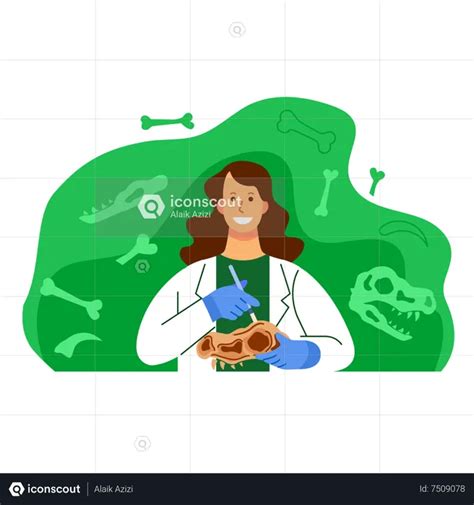 Female Scientist Work On Dinosaur Fossil Research Illustration Free