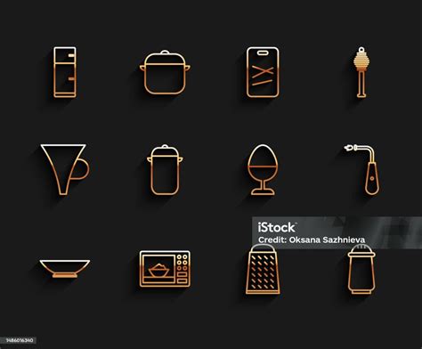 세트 라인 그릇 전자 레인지 냉장고 강판 소금과 후추 요리 냄비 긴 전기 라이터 및 닭고기 달걀 스탠드 아이콘 벡터 가정 생활에 대한 스톡 벡터 아트 및 기타 이미지