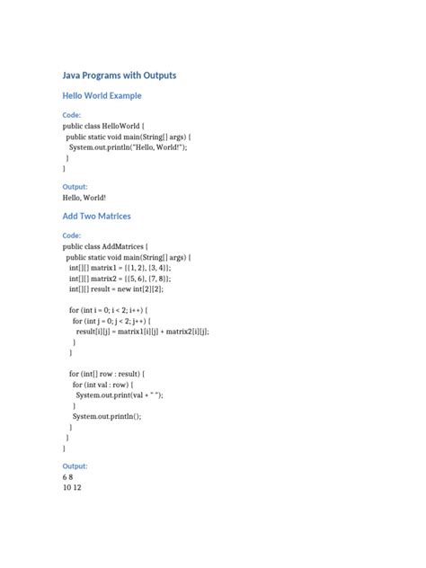Java Programs With Outputs Pdf
