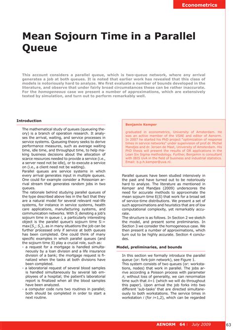 Pdf Mean Sojourn Time In A Parallel Queue
