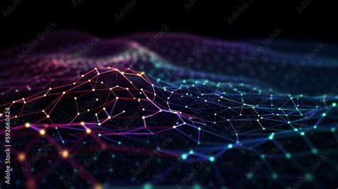Cyber Big Data Flow Blockchain Data Fields Network Line Connect Stream Concept Of Ai