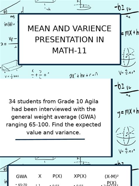 Mean And Varience Presentation In Math 11 Pdf