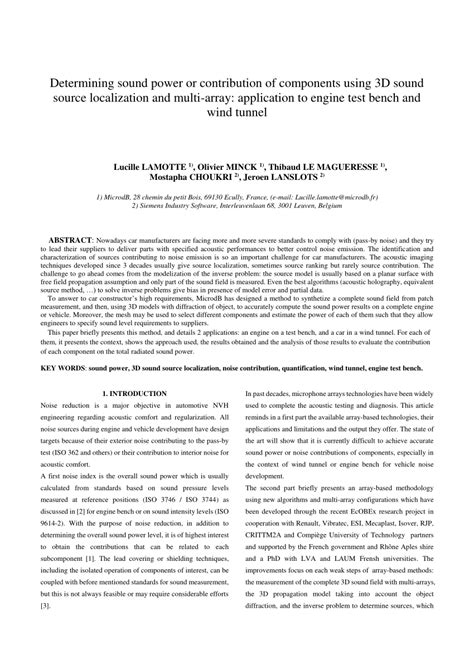 Pdf Determining Sound Power Or Contribution Of Components Using 3d