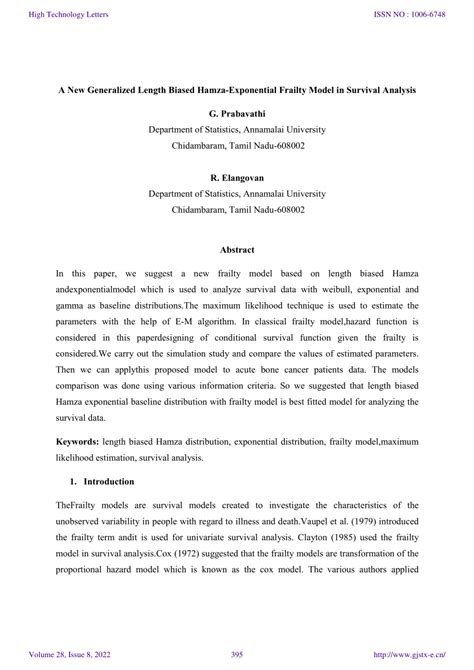 Pdf A New Generalized Length Biased Hamza Exponential Frailty Model In Survival Analysis