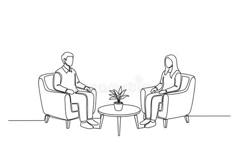 Continuous Line Drawing Of Man And Woman In Conversation Stock