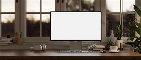 Premium Photo Home Office Workspace With A Computer Desk Against The Window A Whitescreen