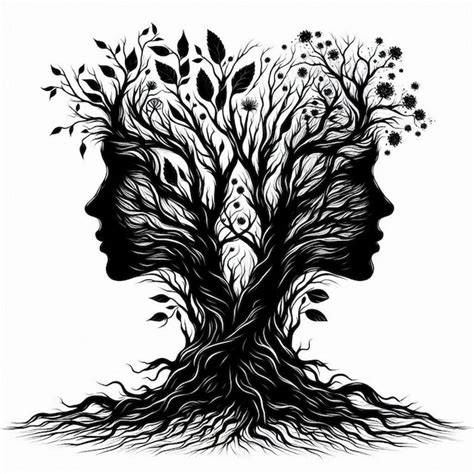 Premium Vector A Male And Female Tree Their Forms Intertwined Grow Side By Side Their Branches