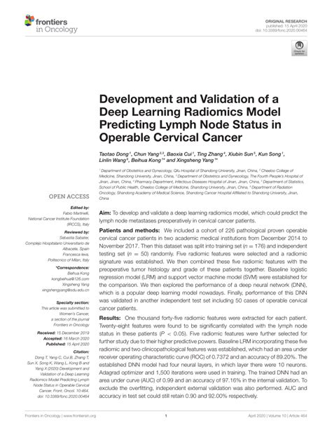 Pdf Development And Validation Of A Deep Learning Radiomics Model Predicting Lymph Node Status