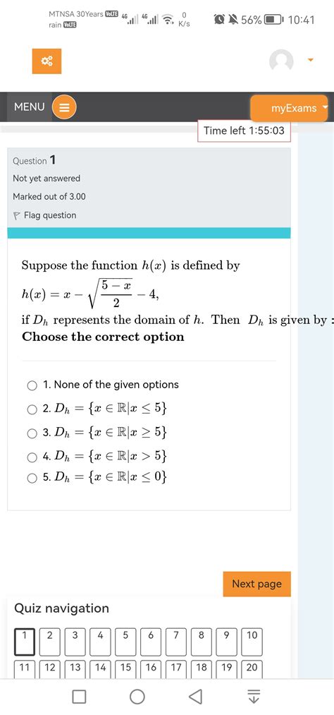 menu myexams time left 1 55 03 question 1 not yet answered marked out of