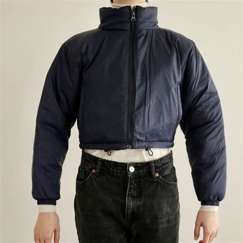 Cropped Puffer Jacket Navy Blue Puffer Jacket From Depop