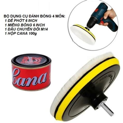 Bộ Đánh Bóng 4 Món Gồm 1 Phớt 15cm1 Lông Đánh 6 In1 Đầu Chuyển M141