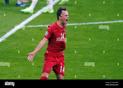 Denmarks Mikkel Damsgaard Celebrates Scoring Their Sides First Goal