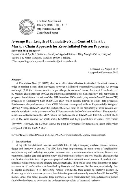 Pdf Average Run Length Of Cumulative Sum Control Chart By Markov