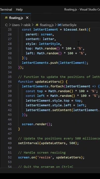 Nodejs Floating Letters Shorts Nodejs Programming Coding Source