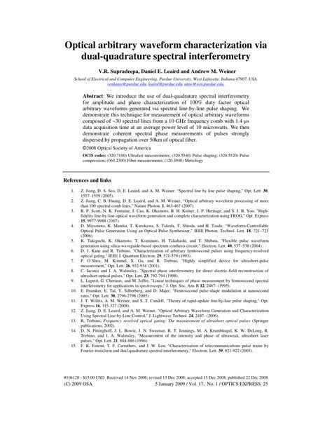 Pdf Optical Arbitrary Waveform Characterization Via Dual Quadrature Spectral Interferometry