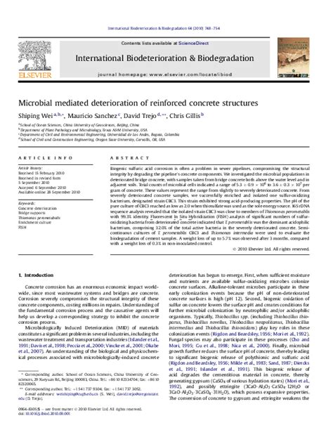 Pdf Microbial Mediated Deterioration Of Reinforced Concrete Structures