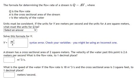 the formula for determining the flow rate of stream is q av where q is