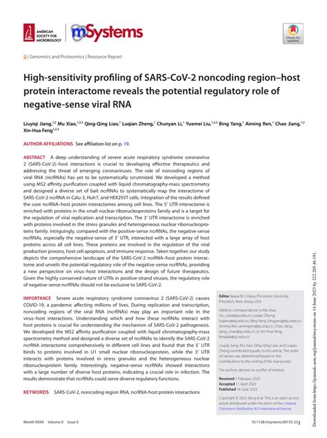 Pdf High Sensitivity Profiling Of Sars Cov 2 Noncoding Region Host Protein Interactome Reveals