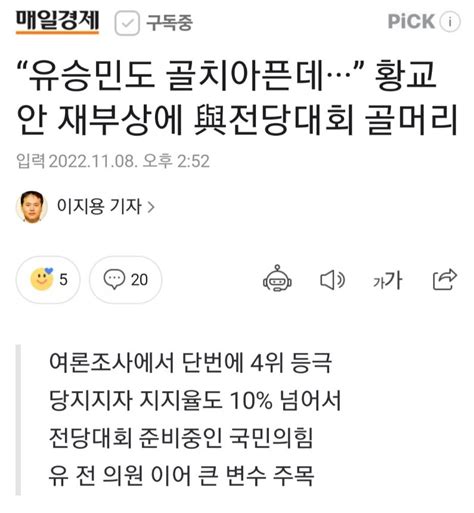 국힘지지층 1위 유승민 여론조사 특징  Mlbpark