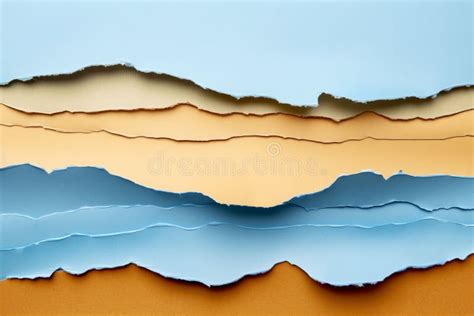 Abstract Torn Paper Layers In Shades Of Blue And Beige Resembling
