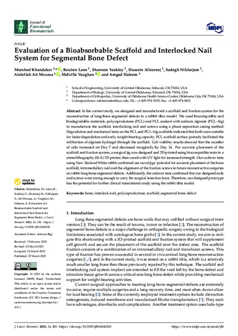 Pdf Evaluation Of A Bioabsorbable Scaffold And Interlocked Nail System For Segmental Bone Defect
