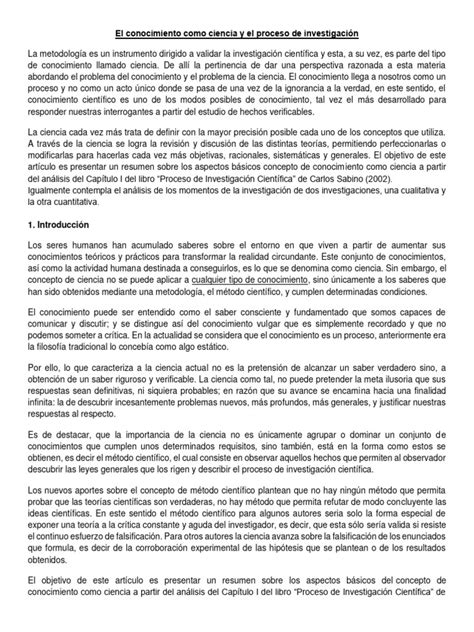 El Conocimiento Como Ciencia Y El Proceso De Investigación Pdf Conocimiento Método Científico