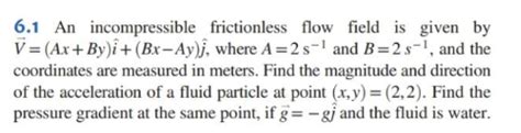 Solved An Incompressible Frictionless Flow Field Is Chegg