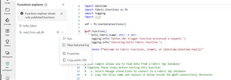 Quickstart View Invocation Logs For A Fabric User Data Functions Item Preview Microsoft