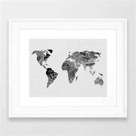 Black And White Art World Map Framed Art Print