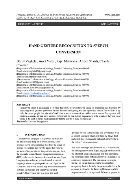 Pdf Hand Gesture Recognition To Speech Conversion