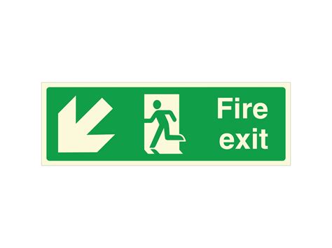 Glow In The Dark Fire Exit Sign Down Left Arrow Imprint Norwich