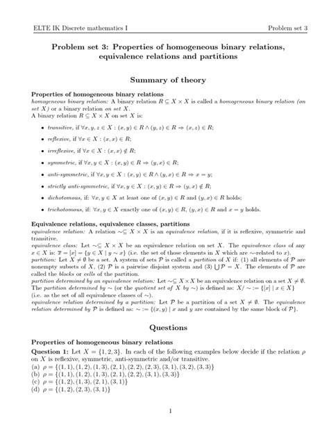Dm1 Problem Set 3 Relations 2024 Spring Pdf Mathematical Relations Mathematical Logic