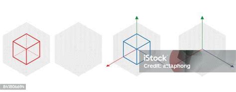 아이소메트릭 드로잉 30 Degreesangle 그것의 측면에 적용 됩니다 큐브 반대입니다 3 차원 좌표 축 벡터입니다 아이소메트릭 격자 벡터 0명에 대한 스톡 벡터 아트