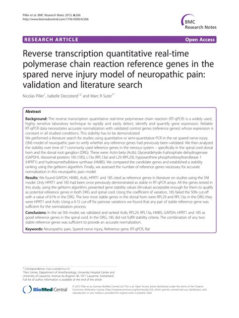 Pdf Reverse Transcription Quantitative Real Time Polymerase Chain Reaction Reference Genes In
