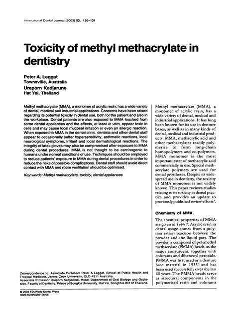 Articulo Metil Metacrilato Pdf Poly Methyl Methacrylate Dentures
