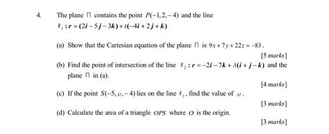 solved the plane Π contains the point p −1 2 −4 and the