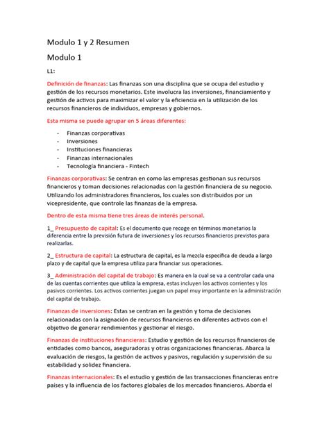 Modulo 1 Y 2 Resumen Pdf Compartir Finanzas La Política Monetaria