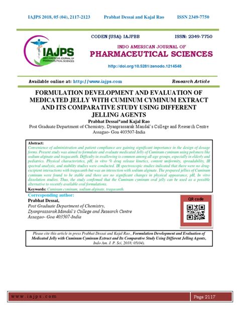 Formulation Development And Evaluation Of Medicated Jelly With Cuminum Cyminum Extract And Its