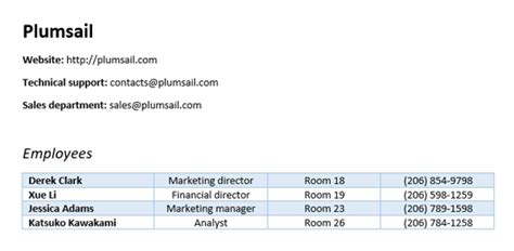 Tables In Docx Templates — Plumsail Documents Documentation
