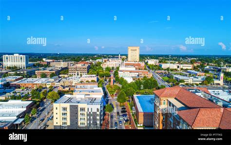 Drone Aerial Of Main Street In Downtown Spartanburg South Carolina