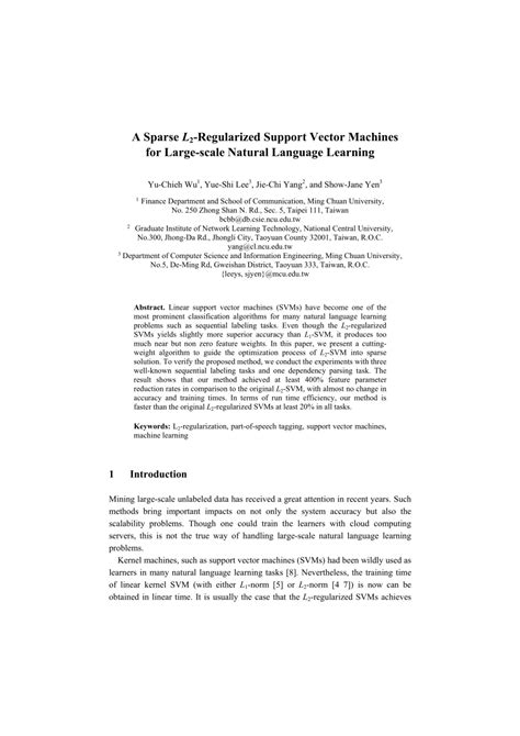 Pdf A Sparse L2 Regularized Support Vector Machines For Large Scale