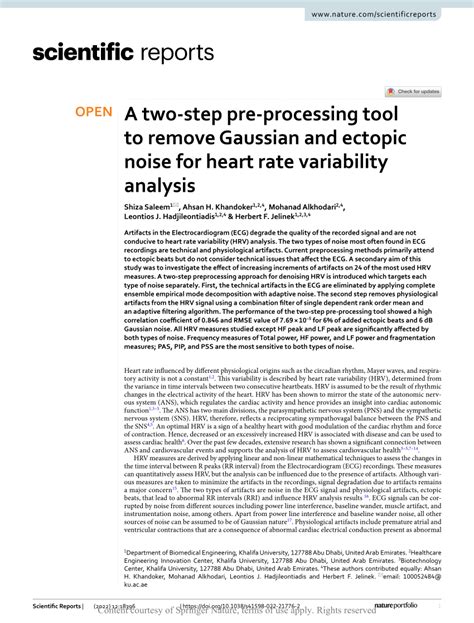 Pdf A Two Step Pre Processing Tool To Remove Gaussian And Ectopic Noise For Heart Rate